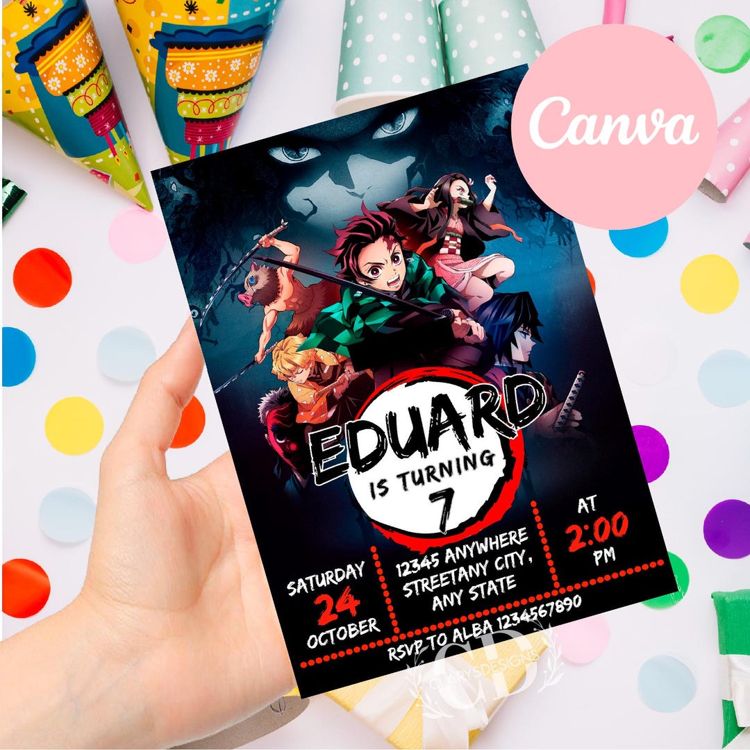 Demon Slayer Invitation, Demon Slayer Birthday Invitation, EDITABLE ...
