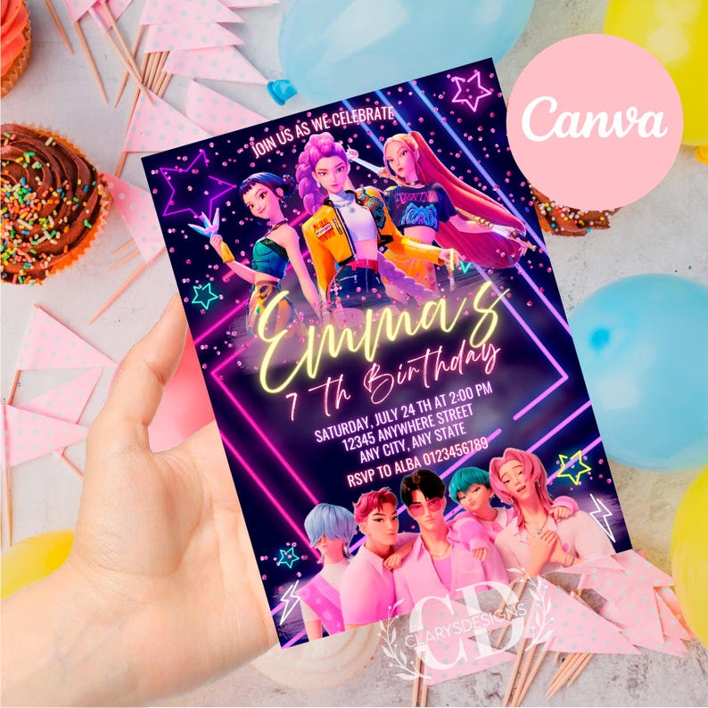 KPOP Demon Hunters Invitation, KPOP Demon Hunters Birthday Invitation ...