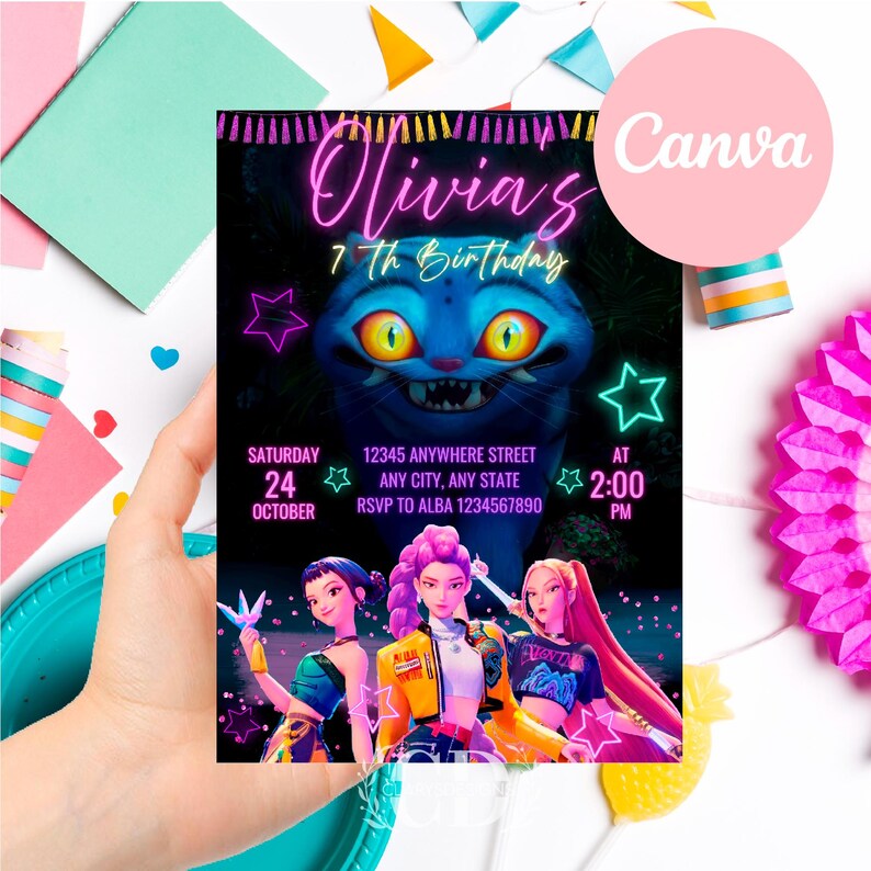 KPOP Demon Hunters Invitation, HUNTRIX Kpop Demon Hunters, EDITABLE ...