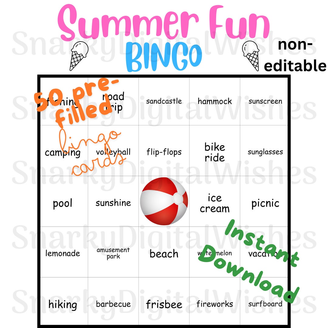 Summer Fun Bingo Cards - Etsy