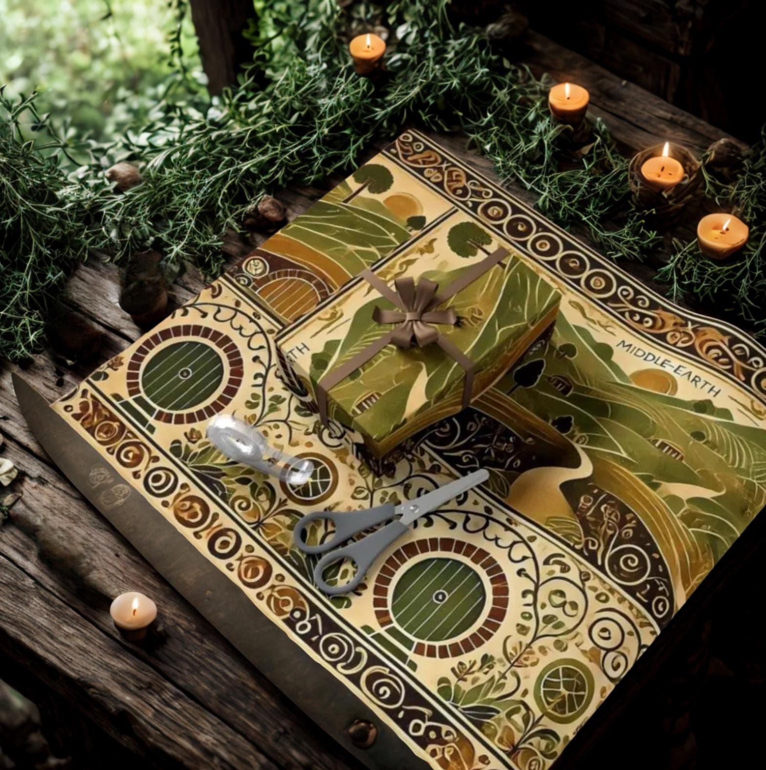 The Shire Middle Earth Fantasy-themed Gift Wrap, Hobbit Hole Inspired ...