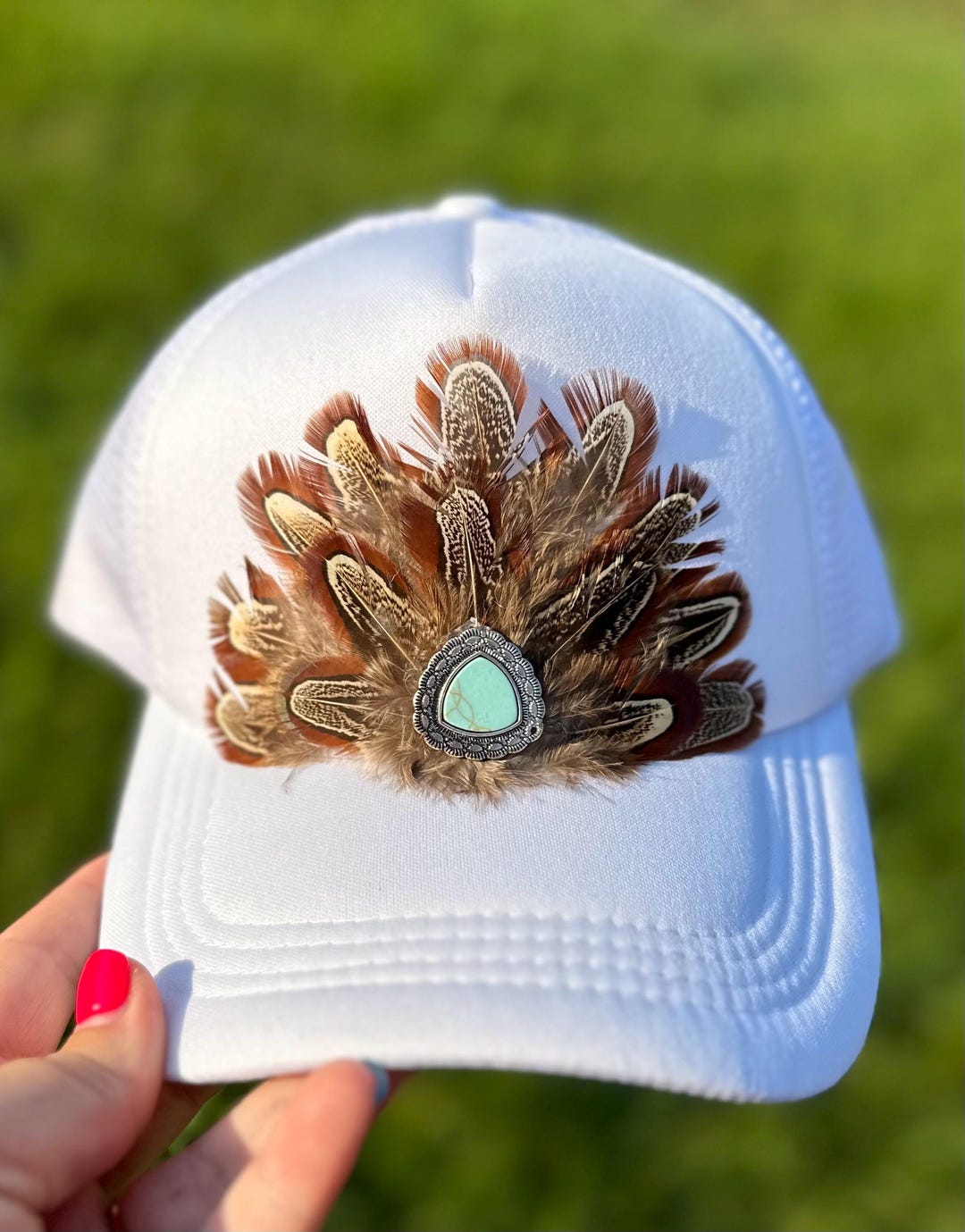 White Custom Feather Trucker Hat - Etsy