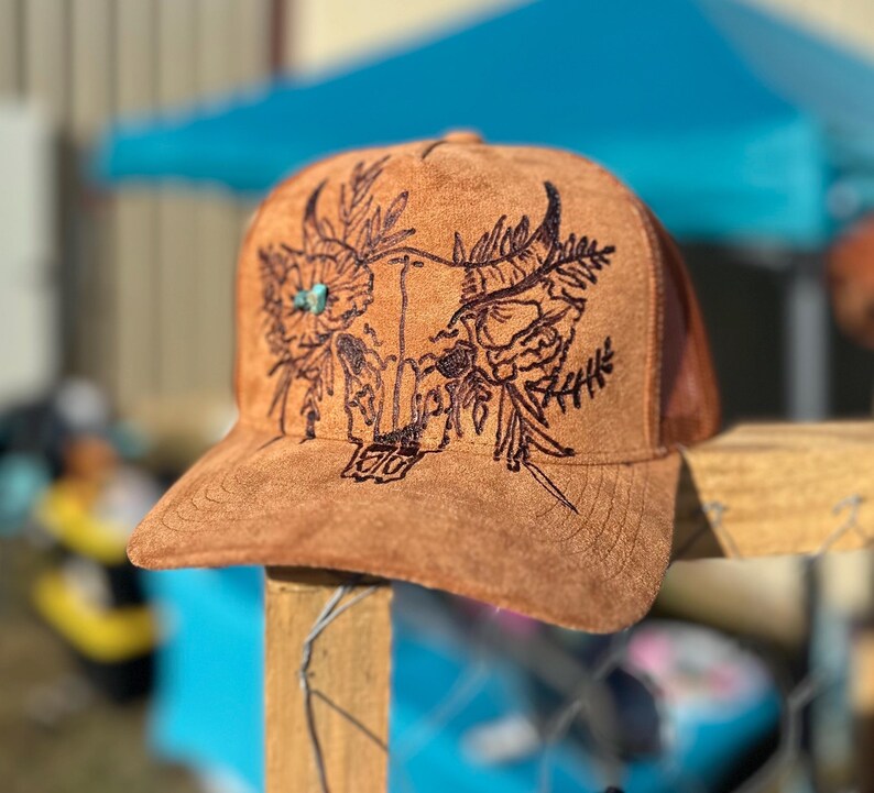 Hand Burned Cow Skull Trucker Hat - Etsy