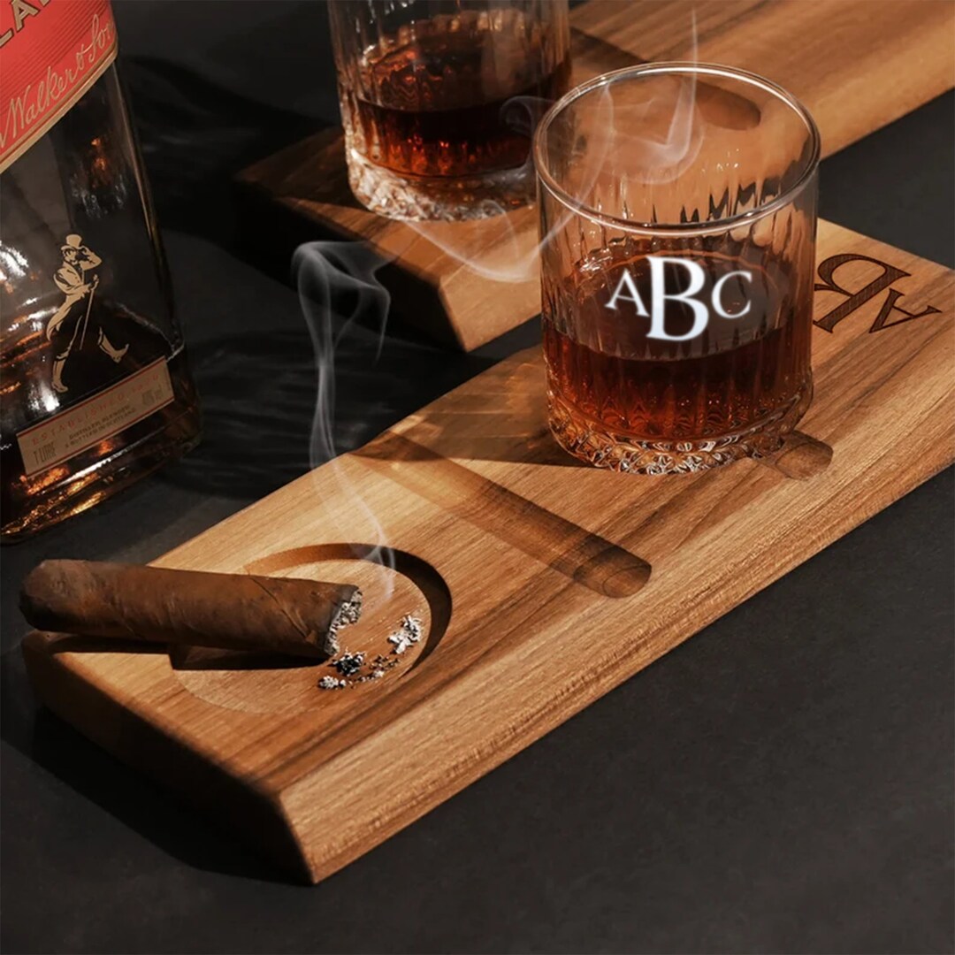 Wedding Gift Wooden Cigar Holder, Custom Monogram Cigar Pairing Tray ...