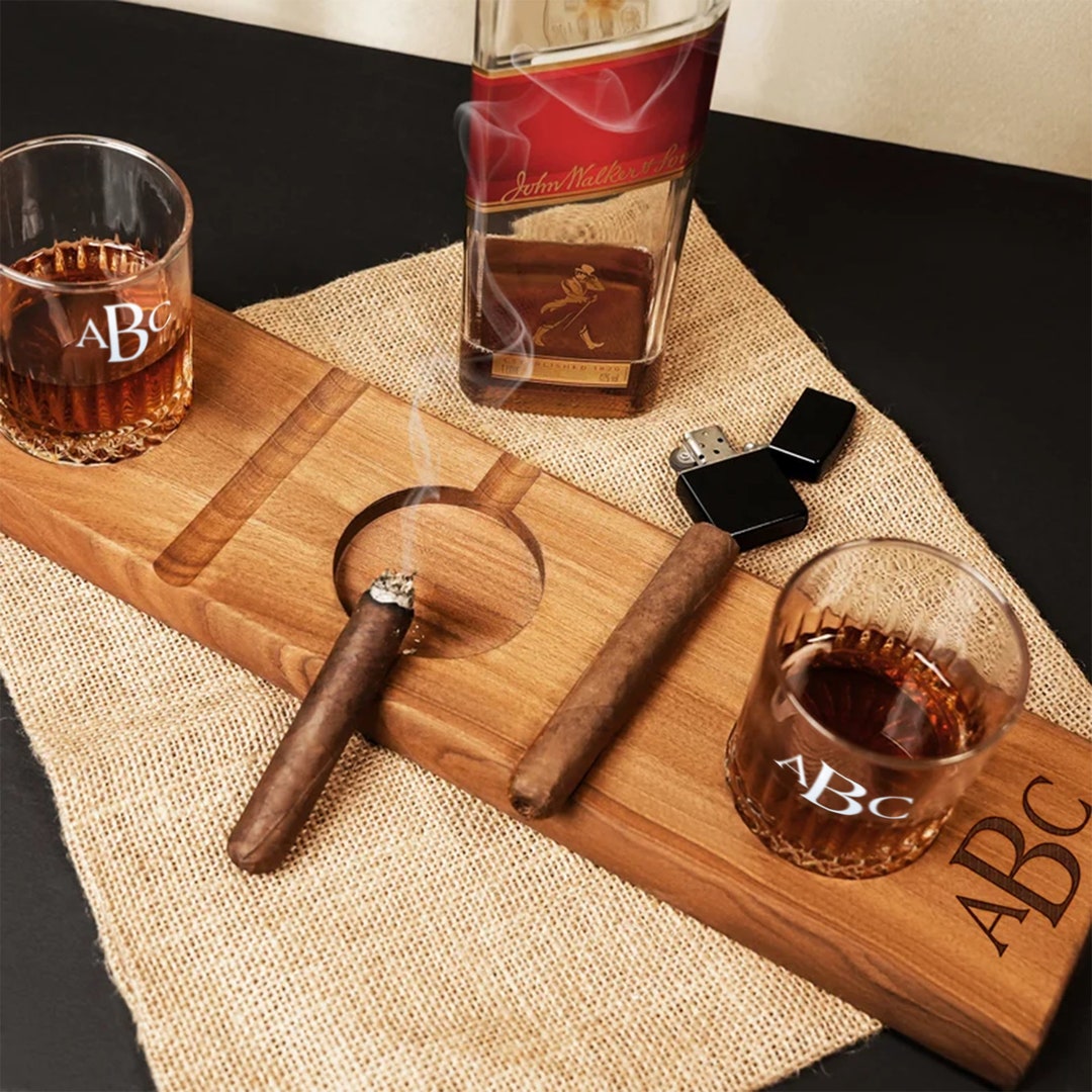 Personalized Wooden Cigar Ashtray With Whiskey Glasses, Custom ...
