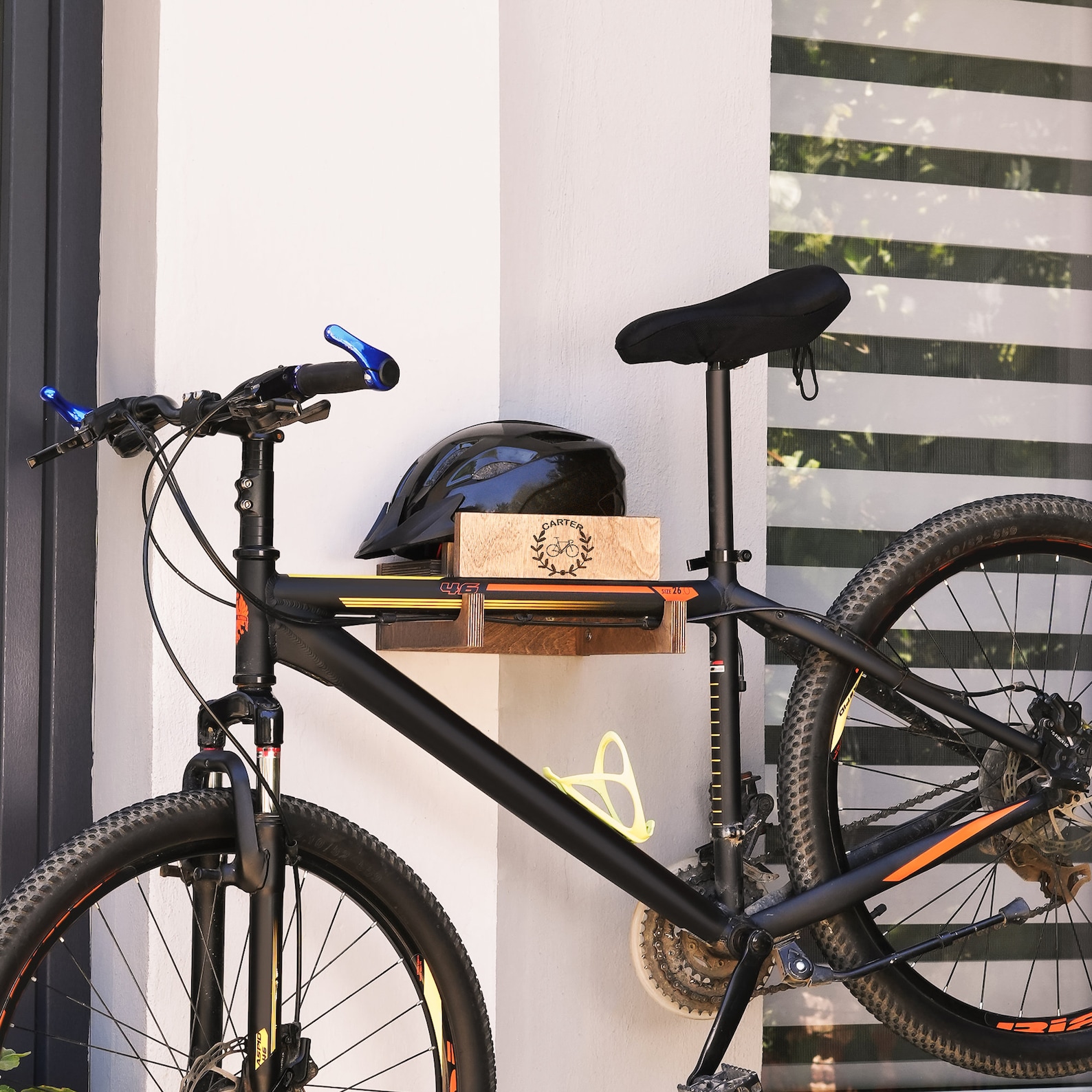 Personalized Wall Mount Wooden Bike Rack, Custom Bicycle Hanger, Wooden ...