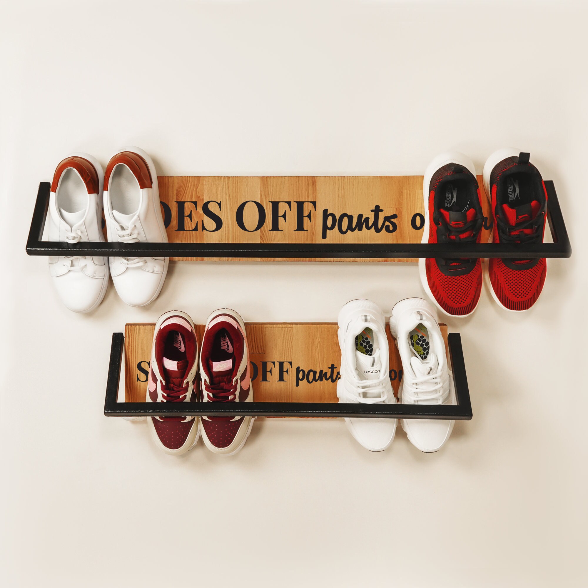 Personalized Wooden Wall Shoe Rack, Custom Laser Engraved Entryway Shoe ...