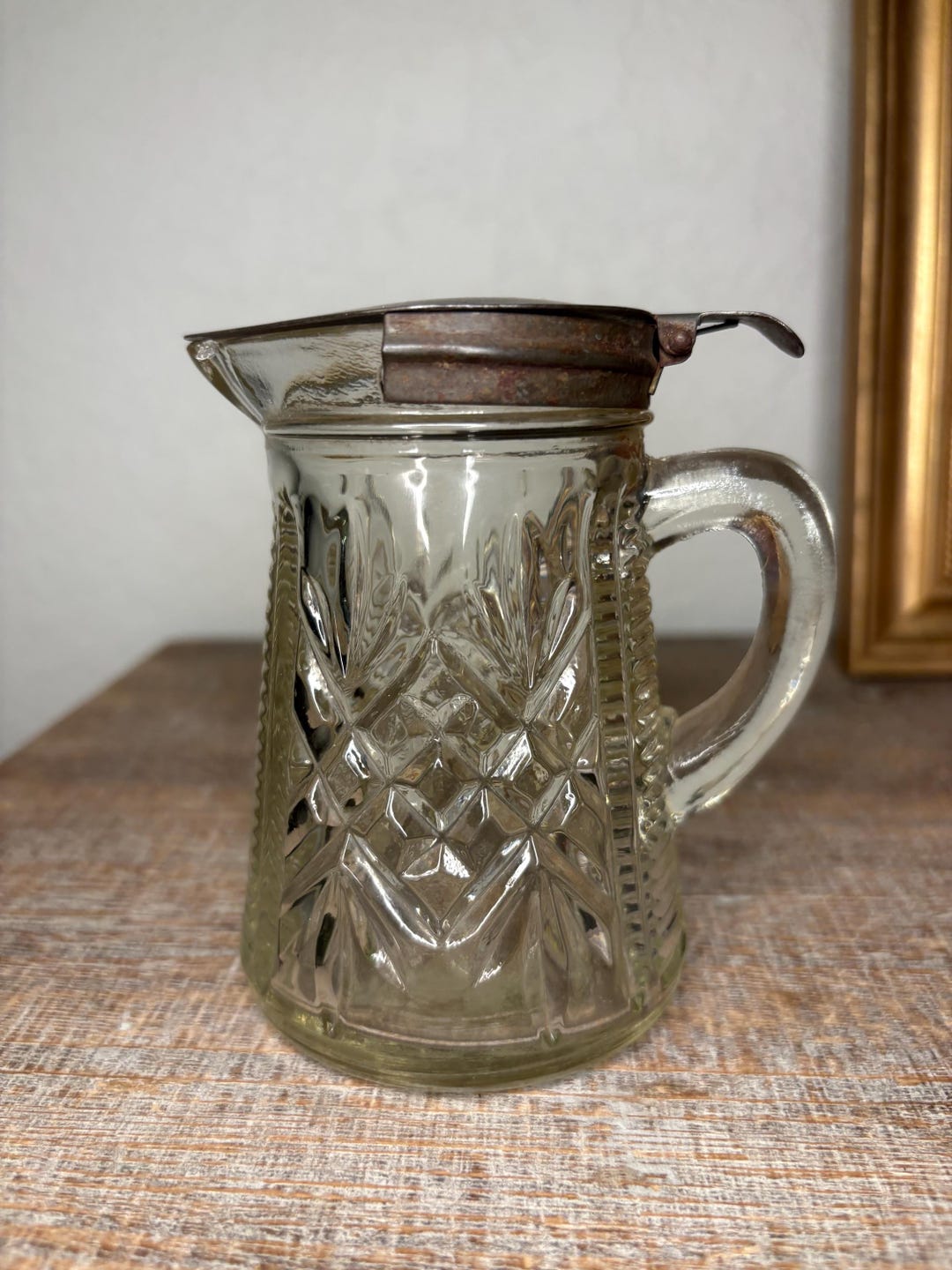 1940s Anchor Hocking Pressed Glass Syrup Pitcher, Antique Pressed Glass ...