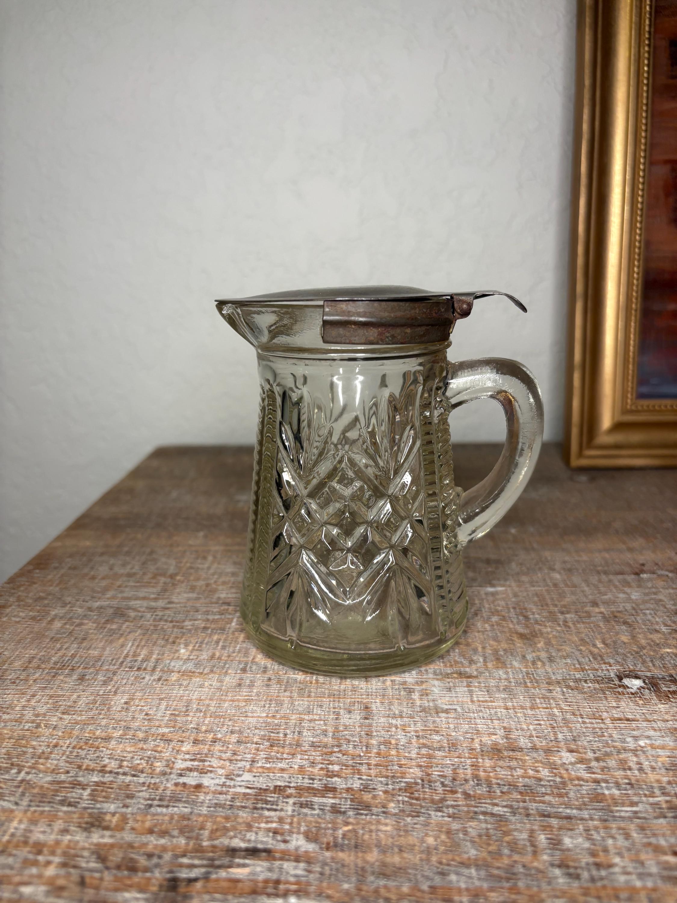 1940s Anchor Hocking Pressed Glass Syrup Pitcher, Antique Pressed Glass ...
