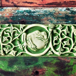 Frog With Broom Stick Pagan Art Reproduction Green Wash Over White ...