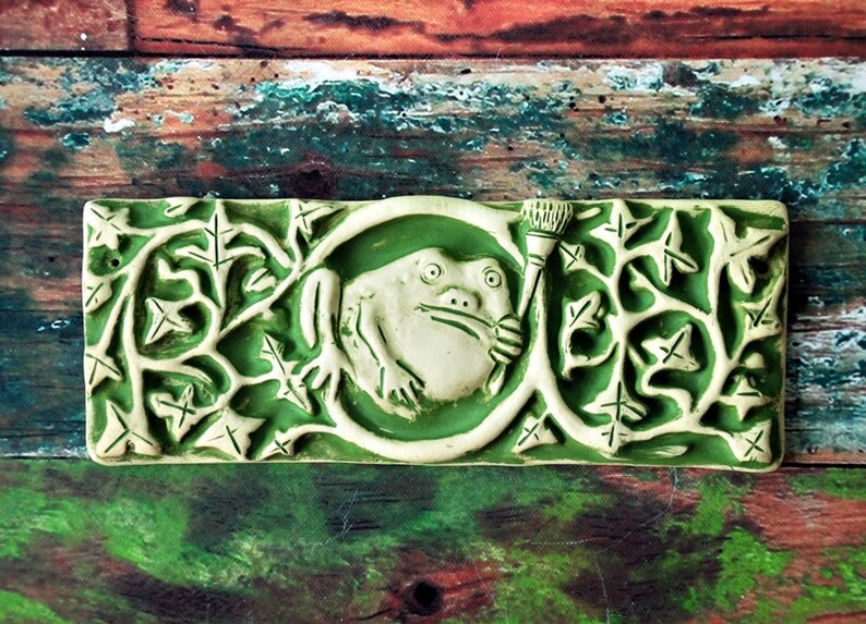Frog With Broom Stick Pagan Art Reproduction Green Wash Over - Etsy