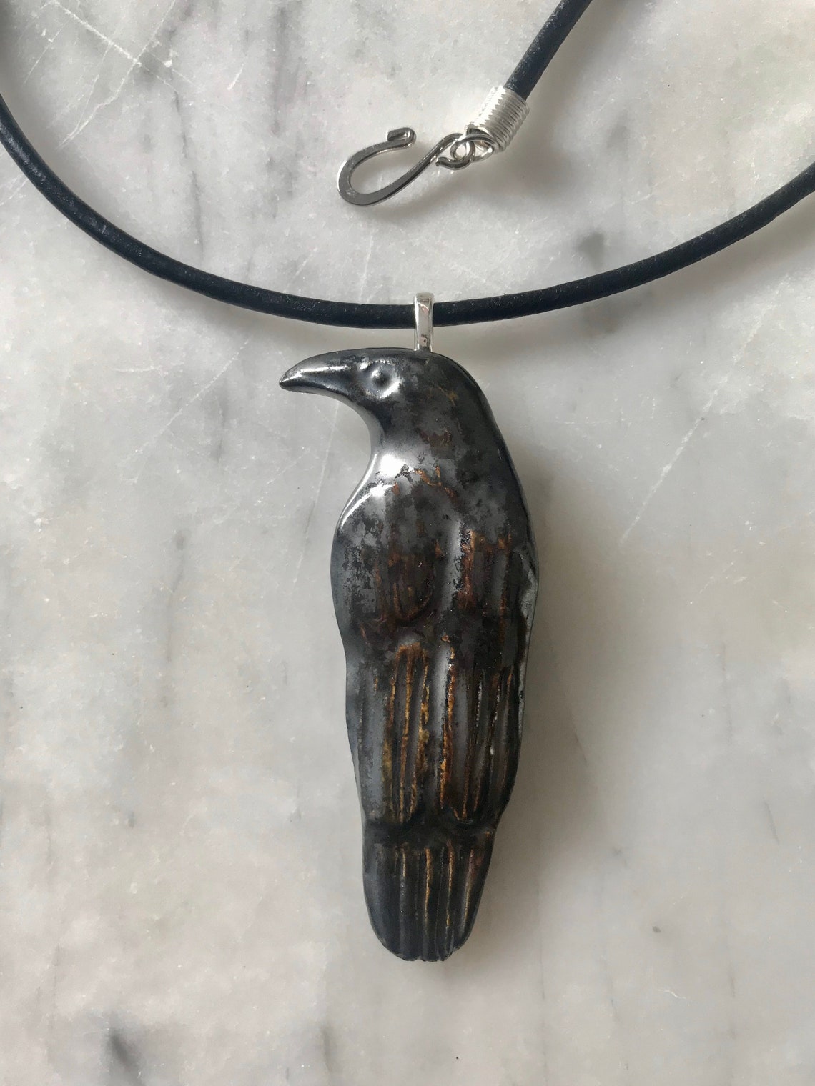 Raven Pendant Amulet Metallic Black Crow Blackbird - Etsy