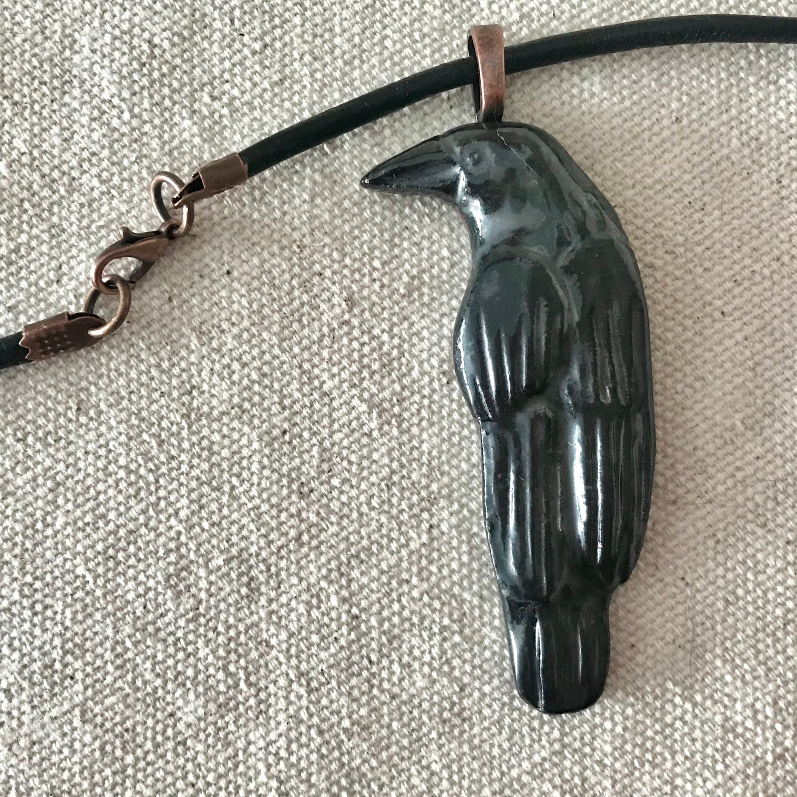 Raven Pendant Amulet Metallic Black Crow Blackbird | Etsy