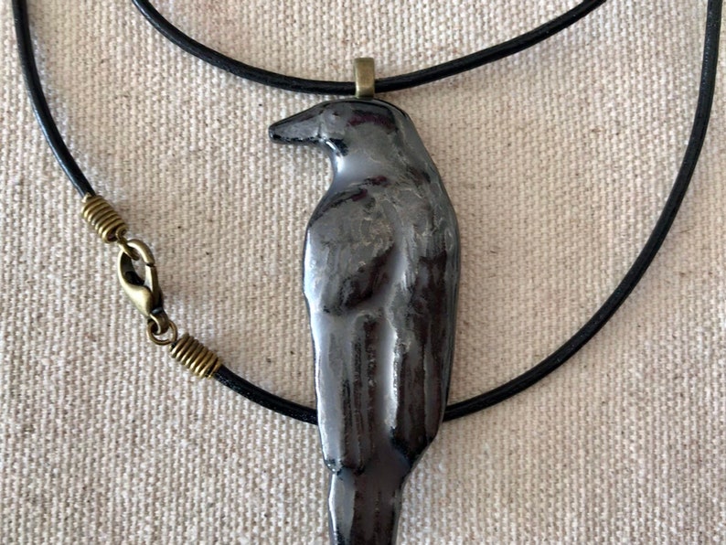 Raven Pendant Amulet Metallic Black Crow Blackbird | Etsy