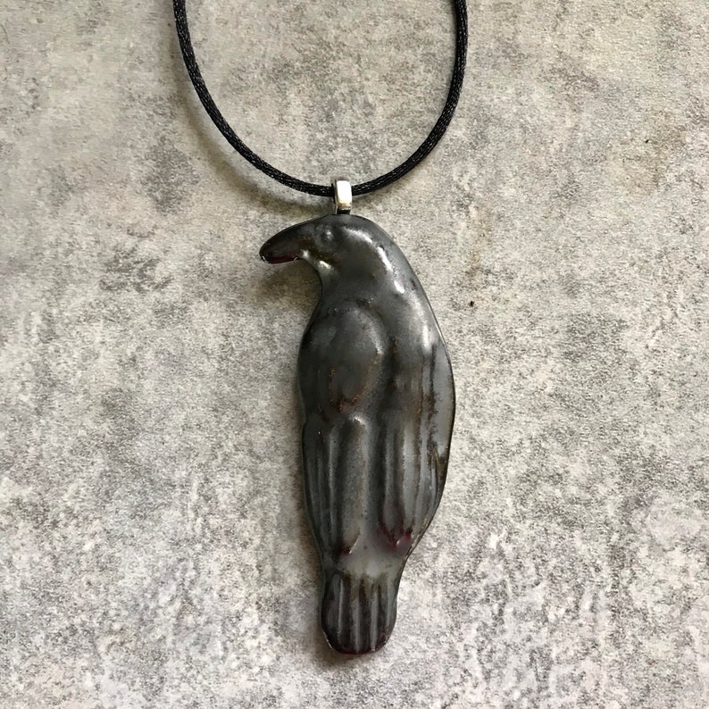 Raven Pendant Amulet Metallic Black Crow Blackbird - Etsy