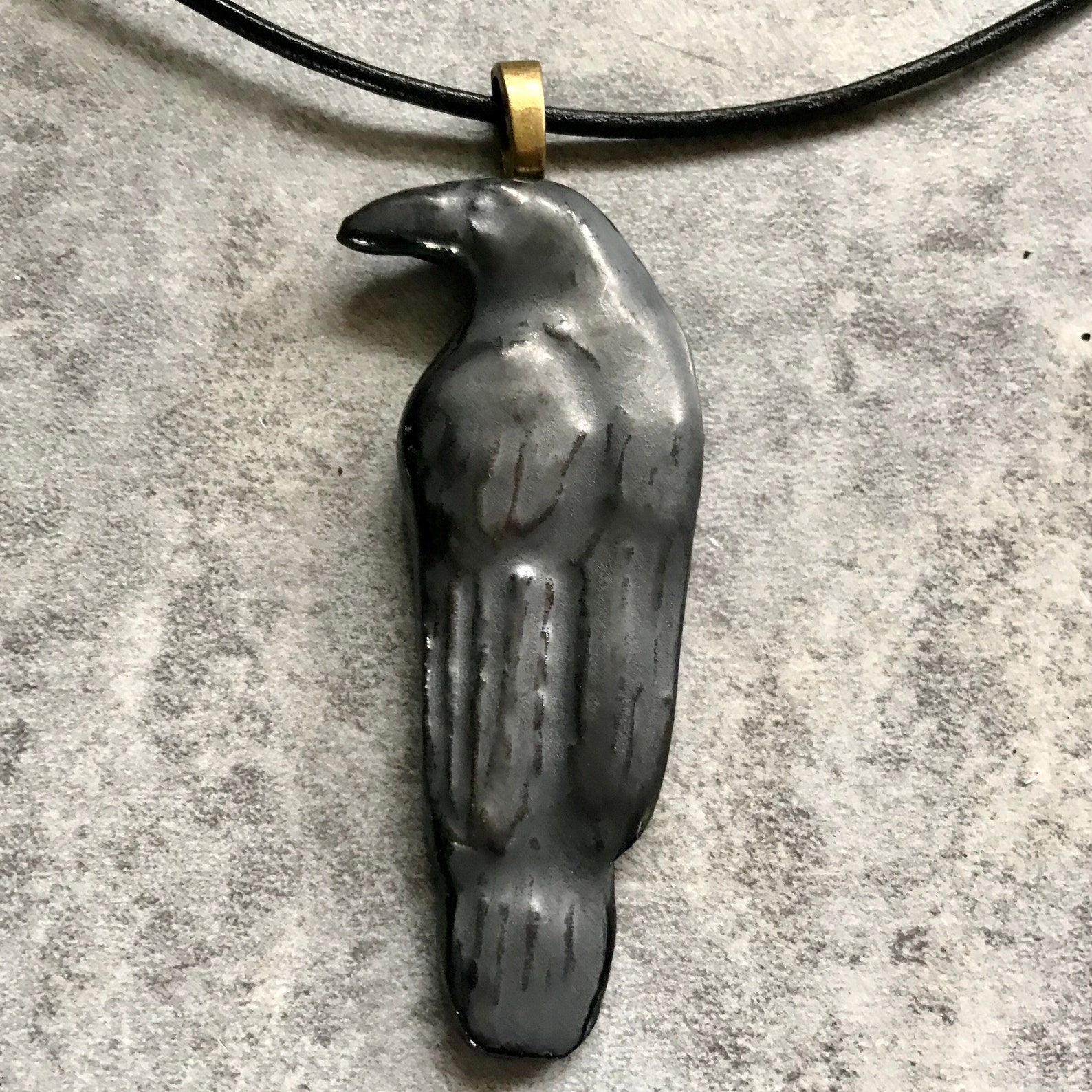 Raven Pendant Amulet Metallic Black Crow Blackbird | Etsy