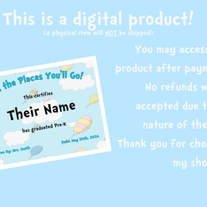 Edit on Canva, oh the Places You'll Go Diploma, Pre-k Certificate, Dr ...