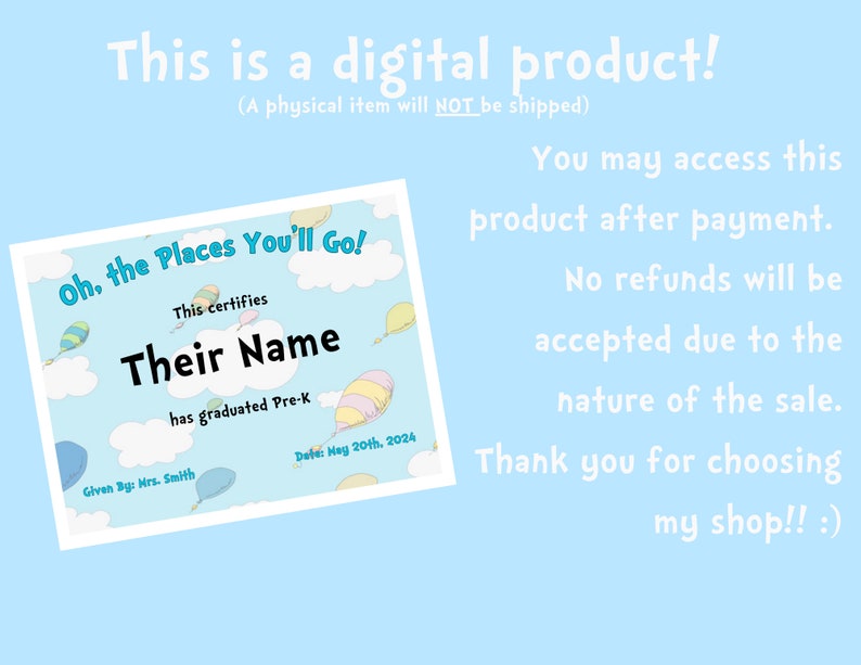 Edit on Canva, oh the Places You'll Go Diploma, Pre-k Certificate, Dr ...