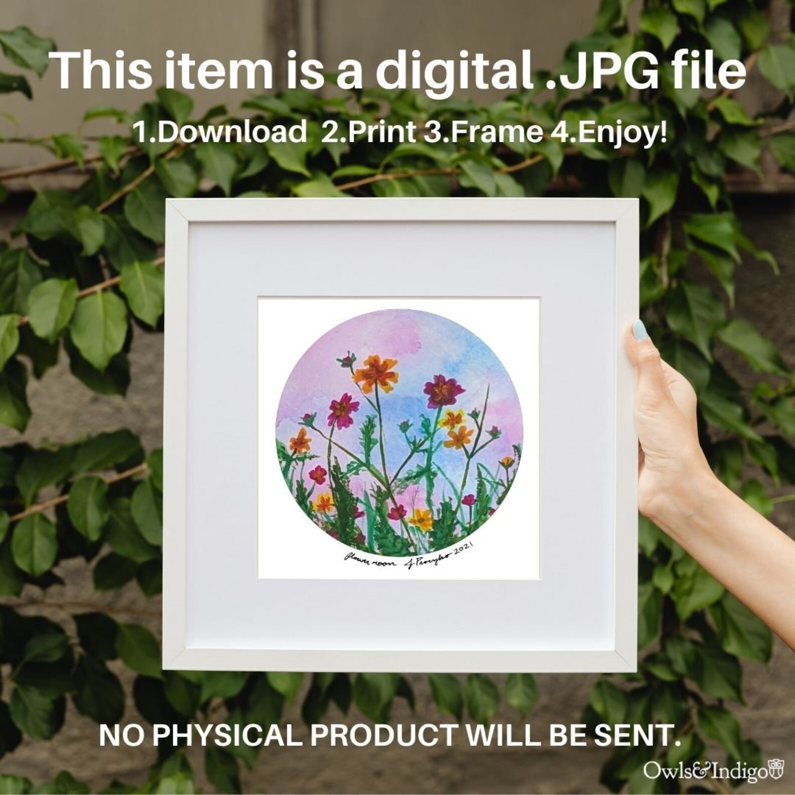 DIGITAL Flower Moon Artwork Watercolor Print, Boho Wildflower Moon ...