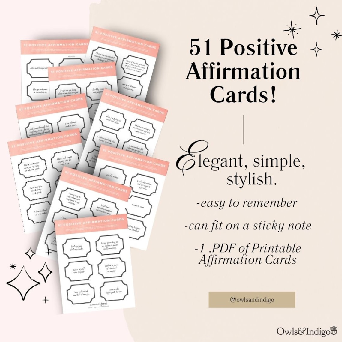 51 Positive Affirmation Cards, DIGITAL DOWNLOAD, Inspirational Quote ...