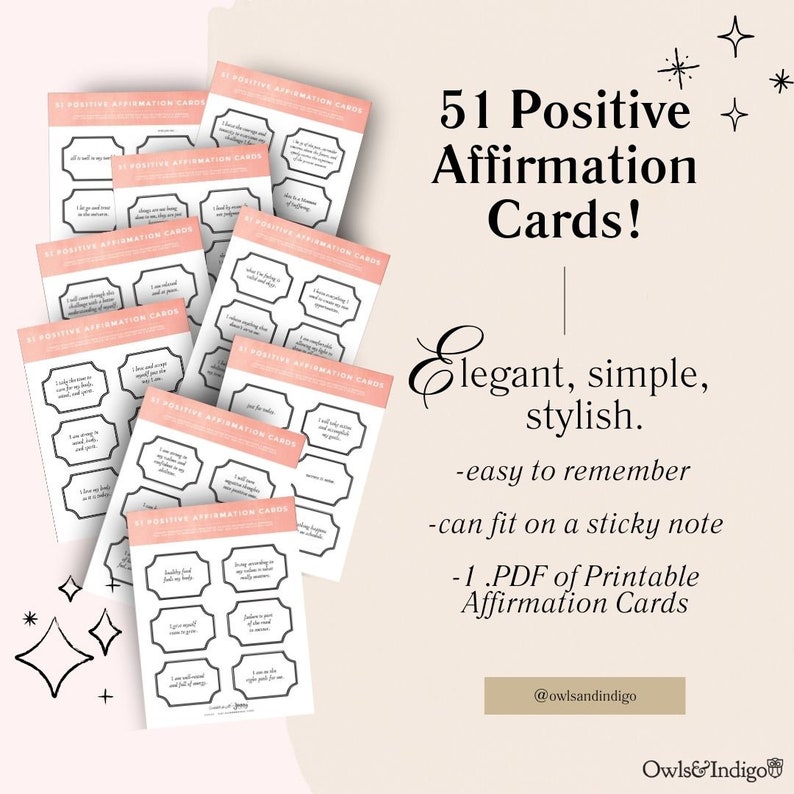 51 Positive Affirmation Cards, DIGITAL DOWNLOAD, Inspirational Quote ...