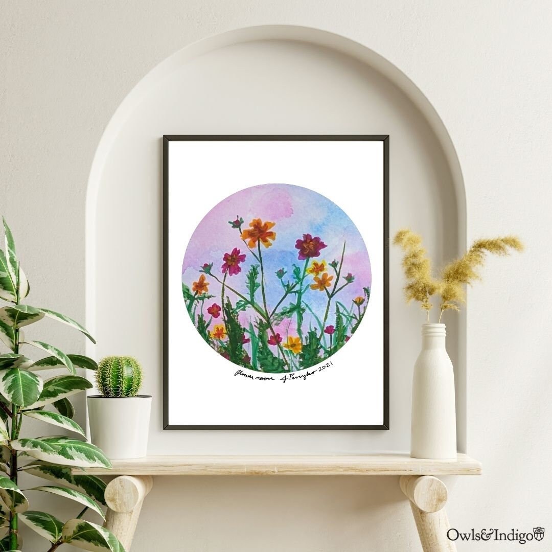DIGITAL Flower Moon Artwork Watercolor Print, Boho Wildflower Moon ...