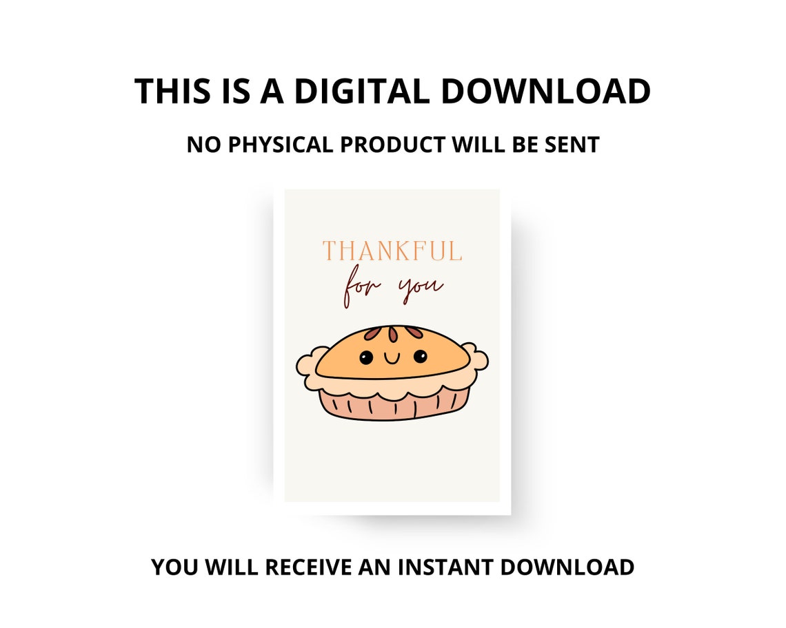 Thankful for You Card, Printable Card, Cute Thanksgiving Card, Autumn ...