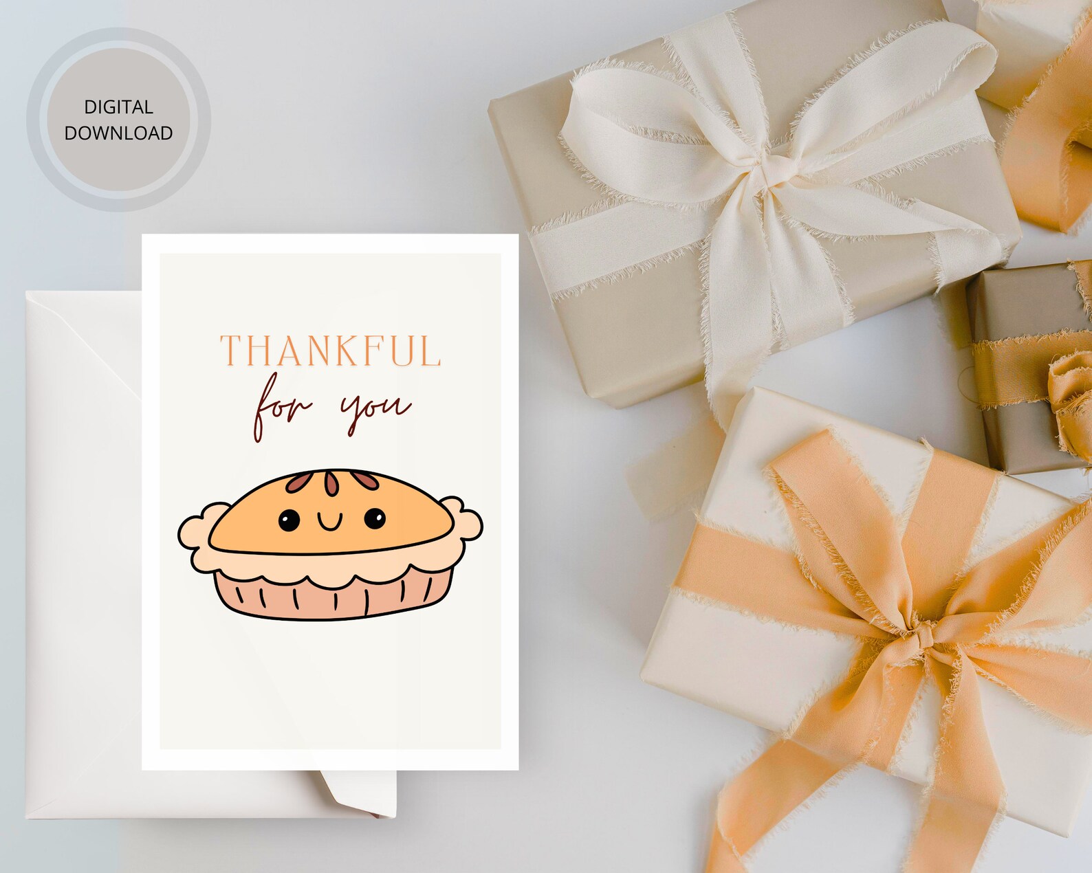 Thankful for You Card, Printable Card, Cute Thanksgiving Card, Autumn ...