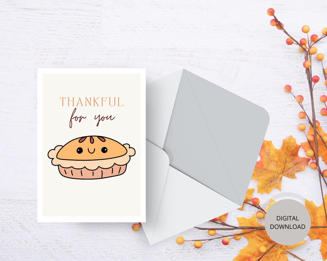 Thankful for You Card, Printable Card, Cute Thanksgiving Card, Autumn ...