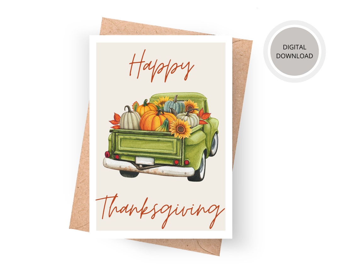 Happy Thanksgiving Card, Printable Card, Cute Thanksgiving Card, Autumn ...