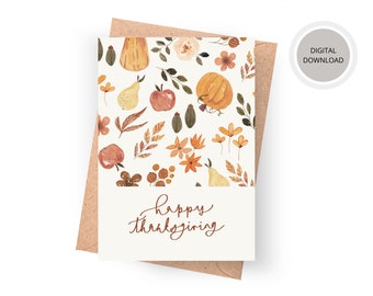 Thankful for You Card, Printable Card, Cute Thanksgiving Card, Autumn ...