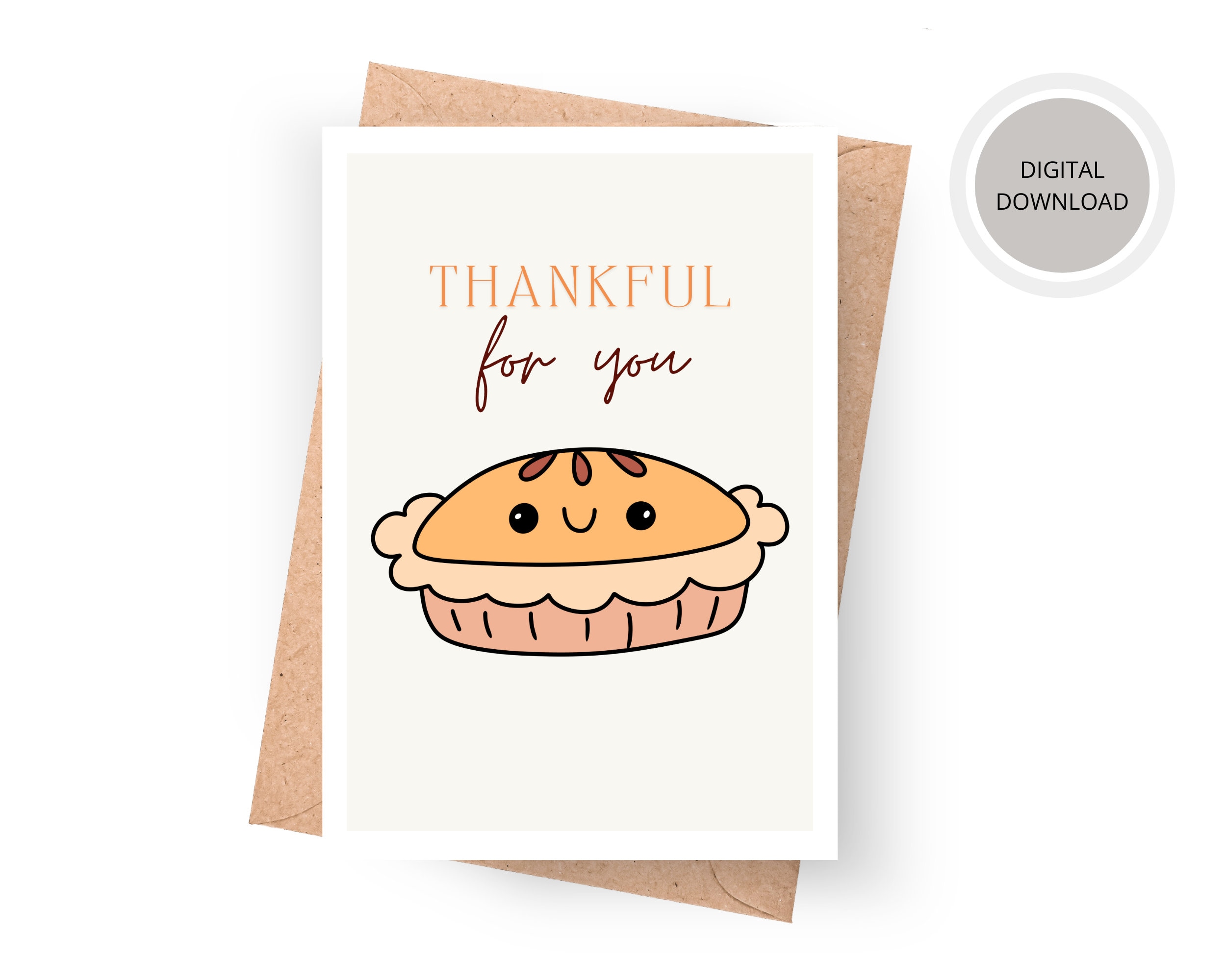Thankful for You Card, Printable Card, Cute Thanksgiving Card, Autumn ...