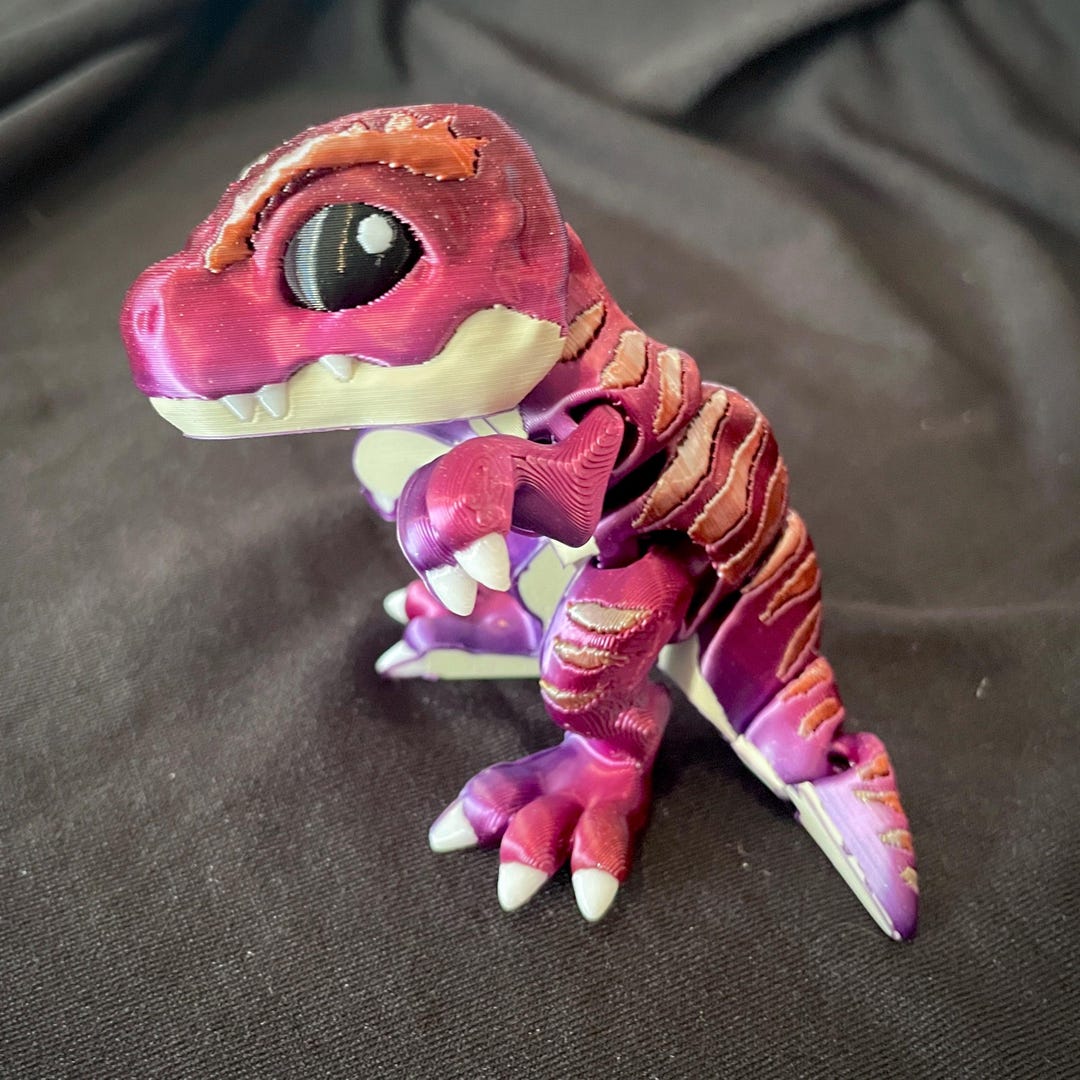 Cute Red Purple T-rex Toy - Shiny Articulated Dinosaur Handheld Fidget ...