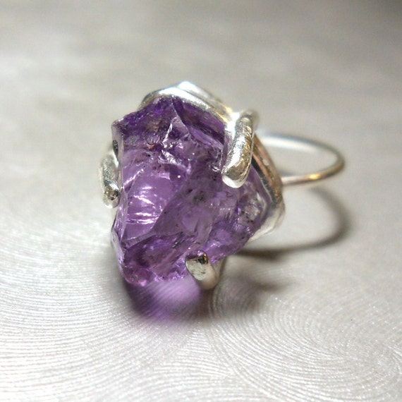 Items similar to Rough Amethyst Stackable Specimen Ring on Etsy