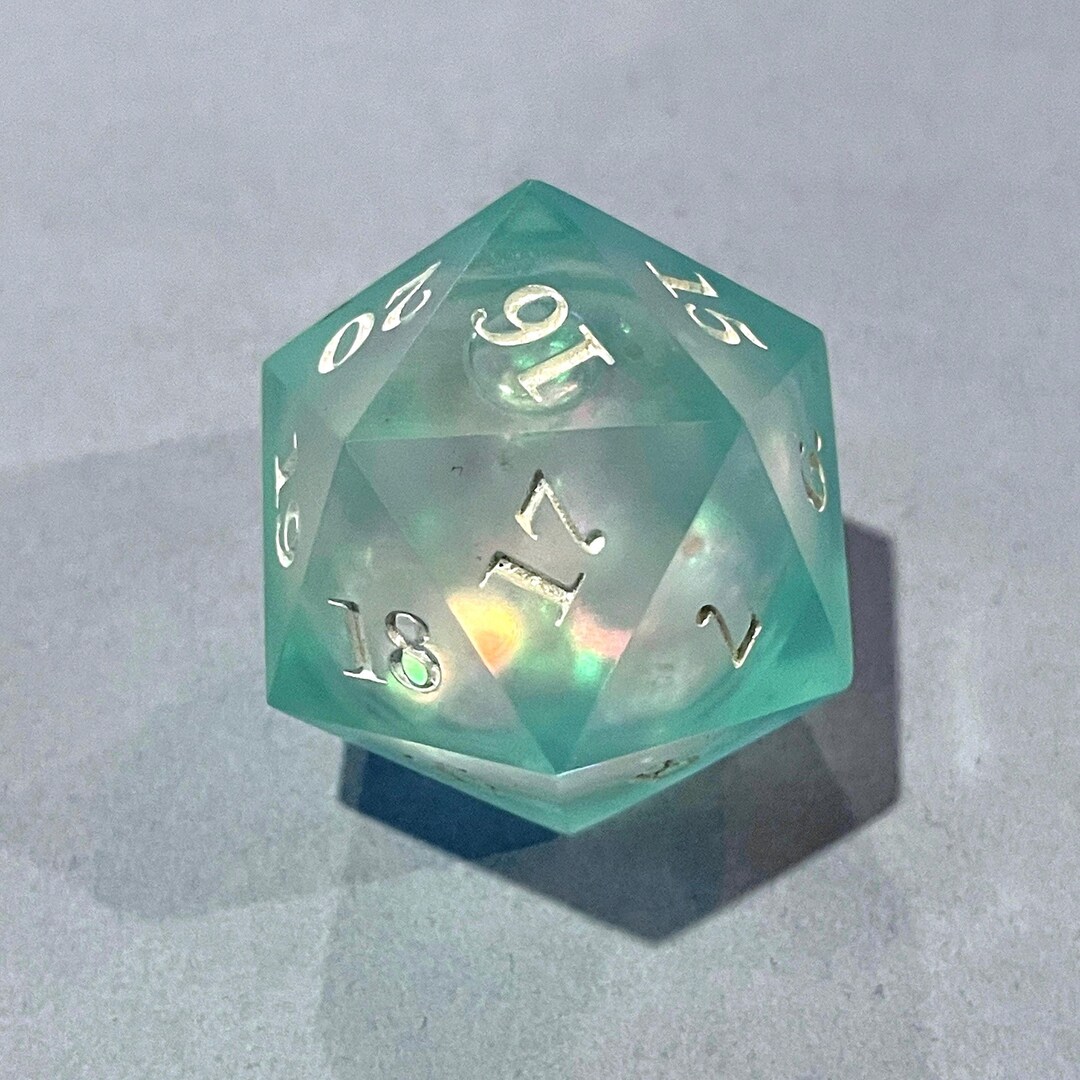 Spindown D20 - Bubble Frost - Green Irridescent Liquid Core Trent-sided ...