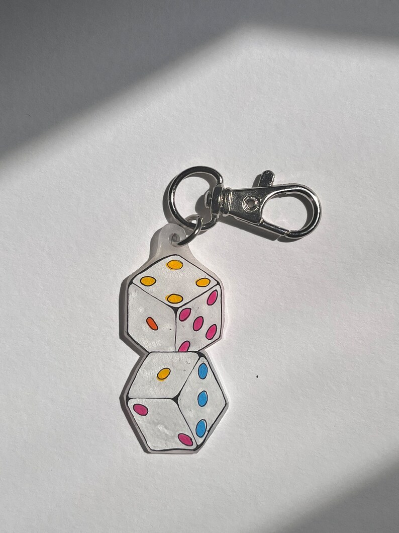 Hand Drawn Colorful Dice Keychain, - Etsy
