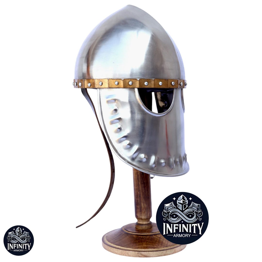 Brass Trim Italo-norman Medieval Helmet 18 Gage LARP Halloween Cosplay ...