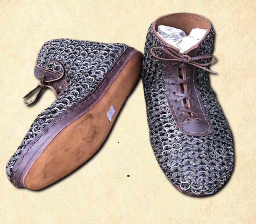 9mm Chainmail Shoes, Flat Ring All Ring Riveted Medieval Leather ...