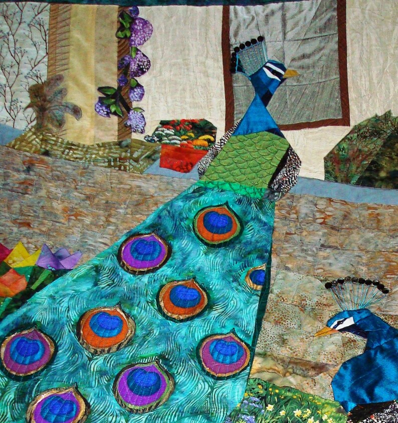 Quilt: Pieced-picture of Peacocks, Queen Size - Etsy