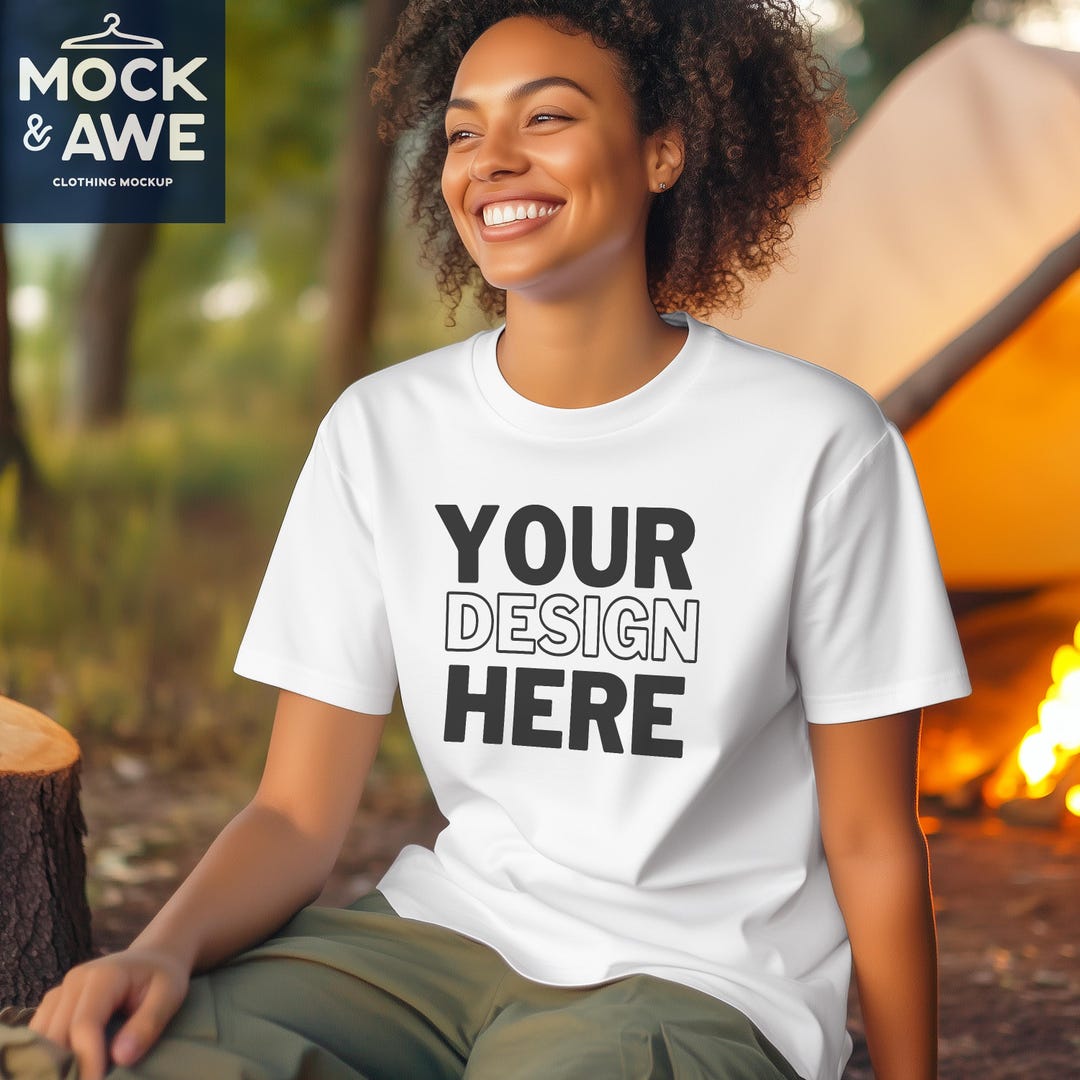 Gildan 5000 White T-shirt Mockup: Camping Scene (digital Download) - Etsy