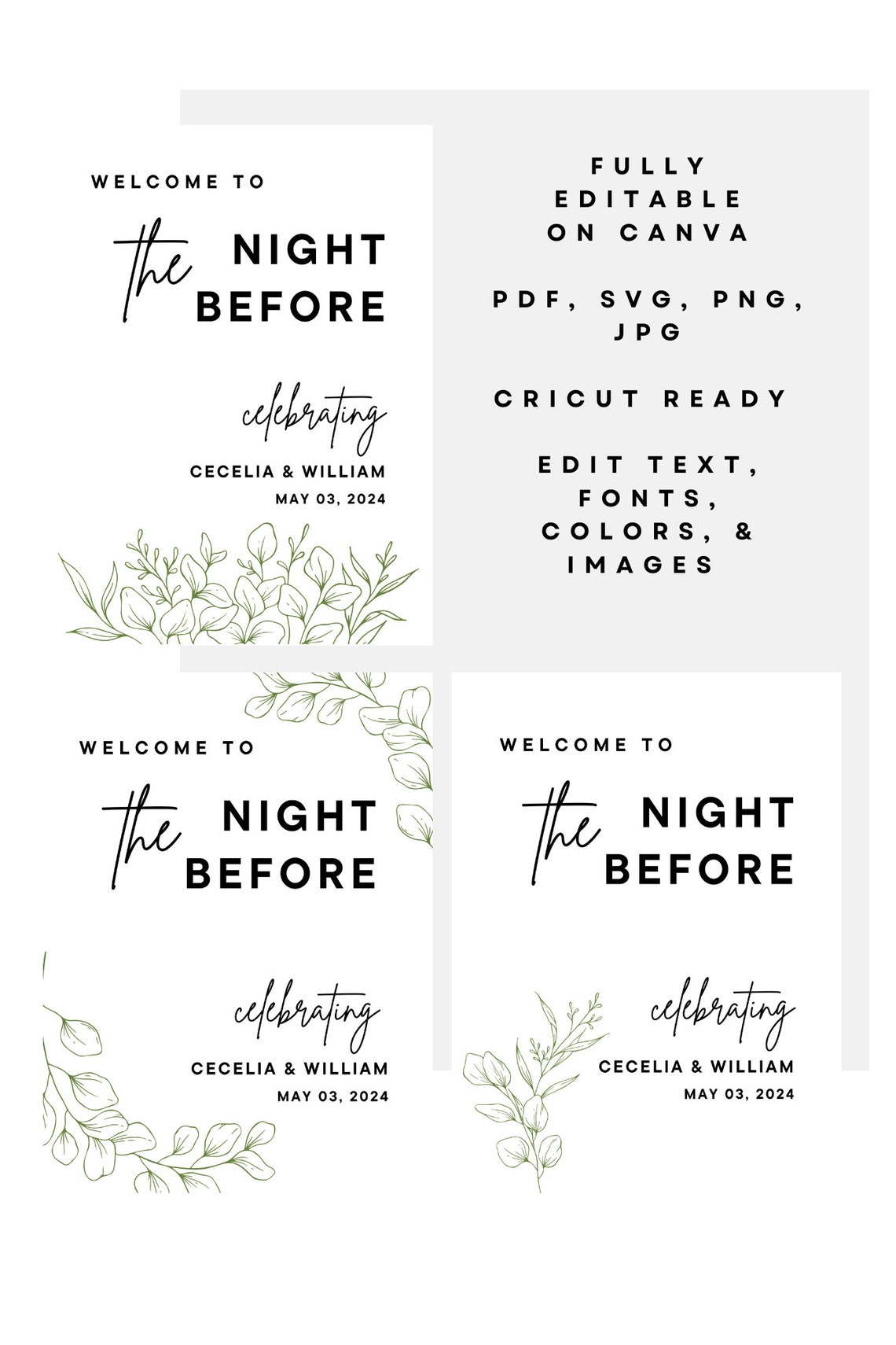Minimal Wedding Welcome Sign Template, Elegant,minimal Eucalyptus ...