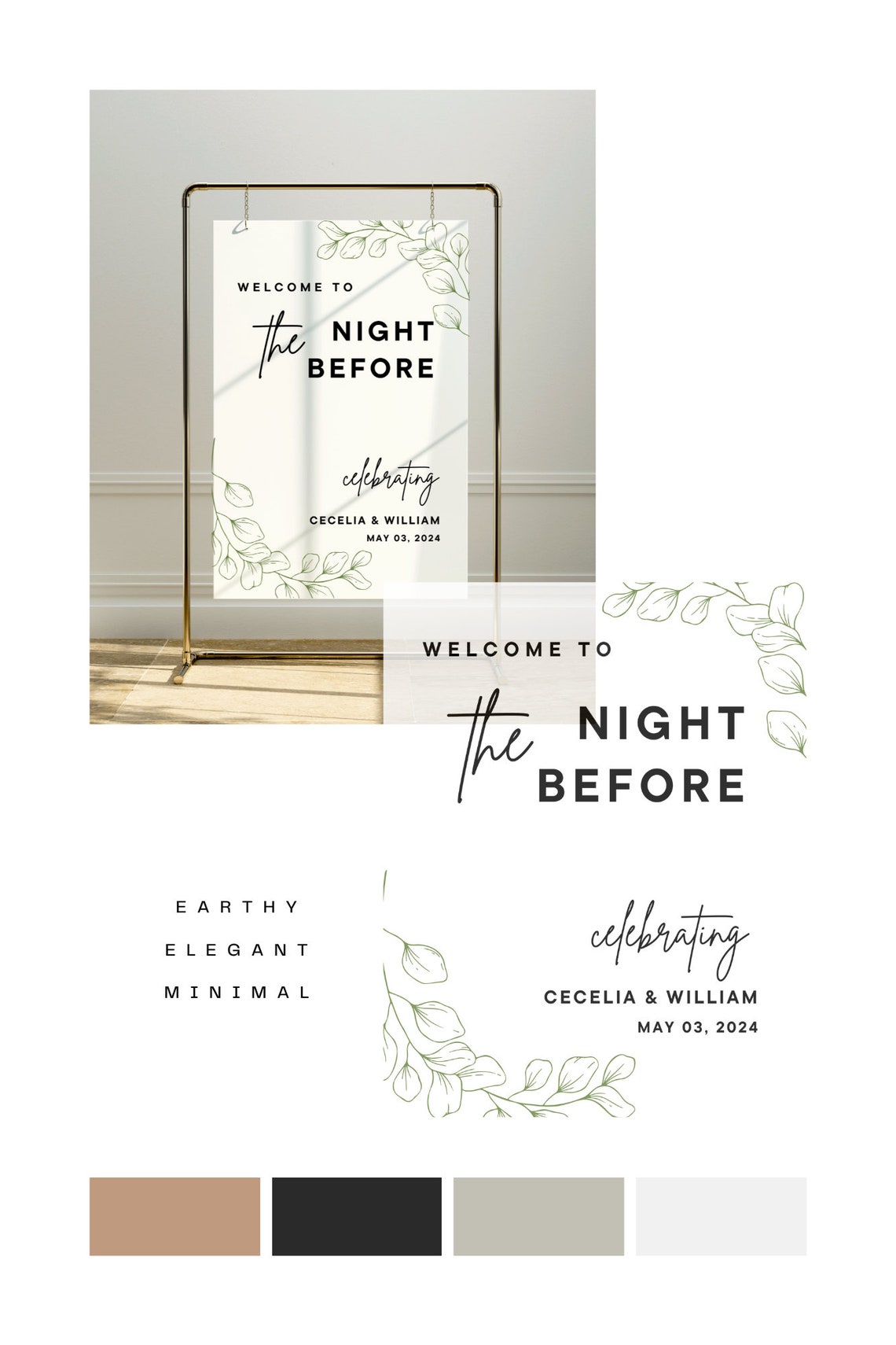 Minimal Wedding Welcome Sign Template, Elegant,minimal Eucalyptus ...