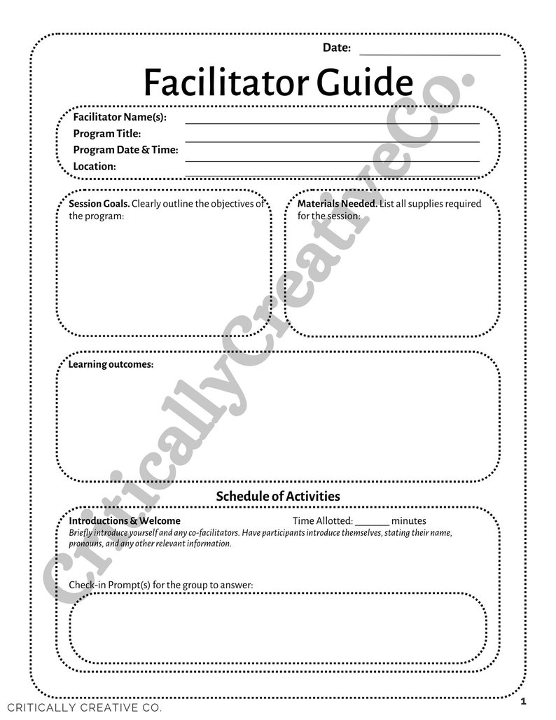 Facilitator Guide Workshop Worksheet: Printable Lesson Plan, Program ...