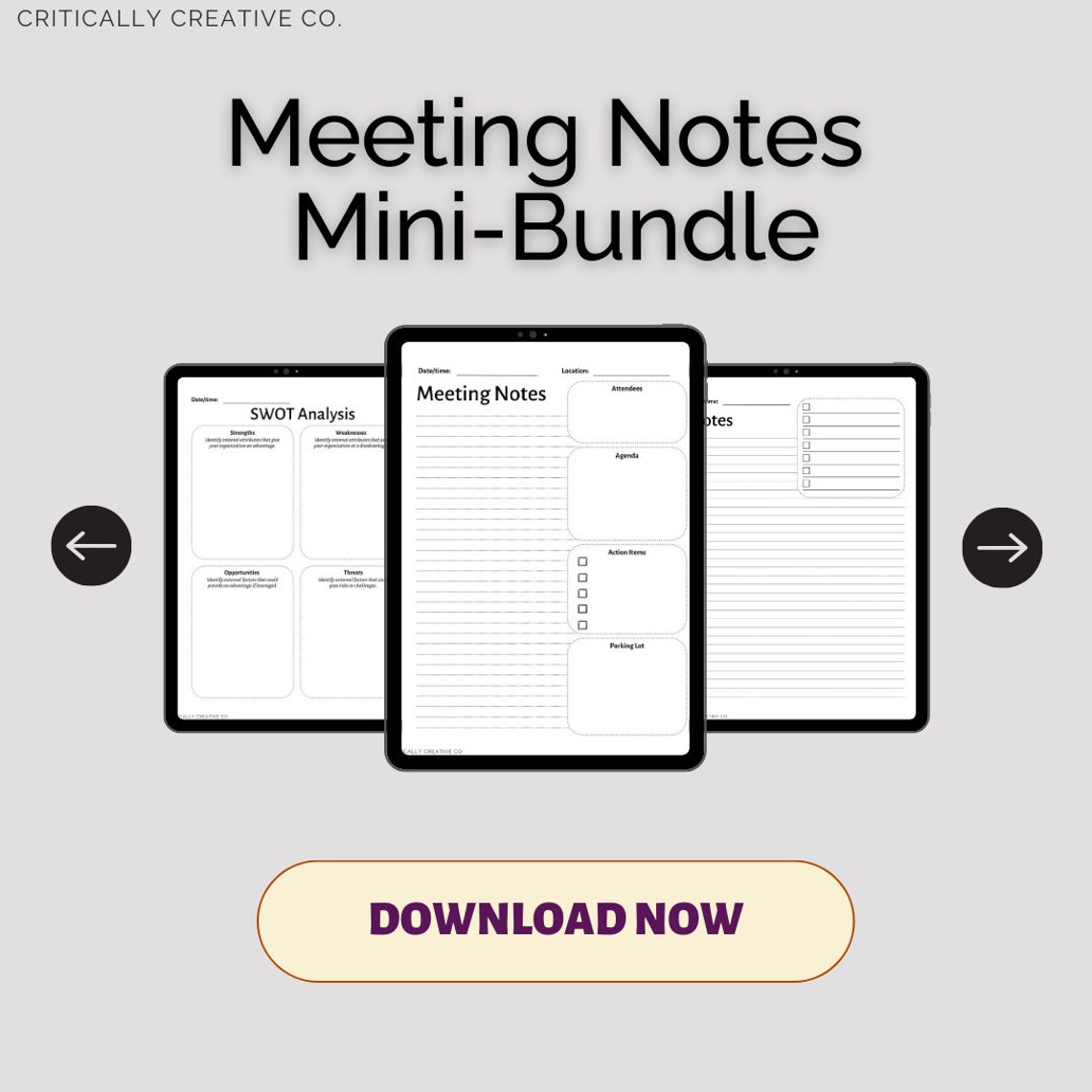 Meeting Notes SWOT Analysis Notetaking Templates Bundle: Printable ...