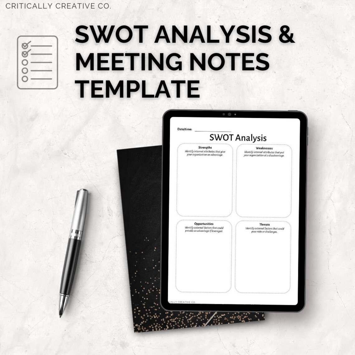 Meeting Notes SWOT Analysis Notetaking Templates Bundle: Printable ...