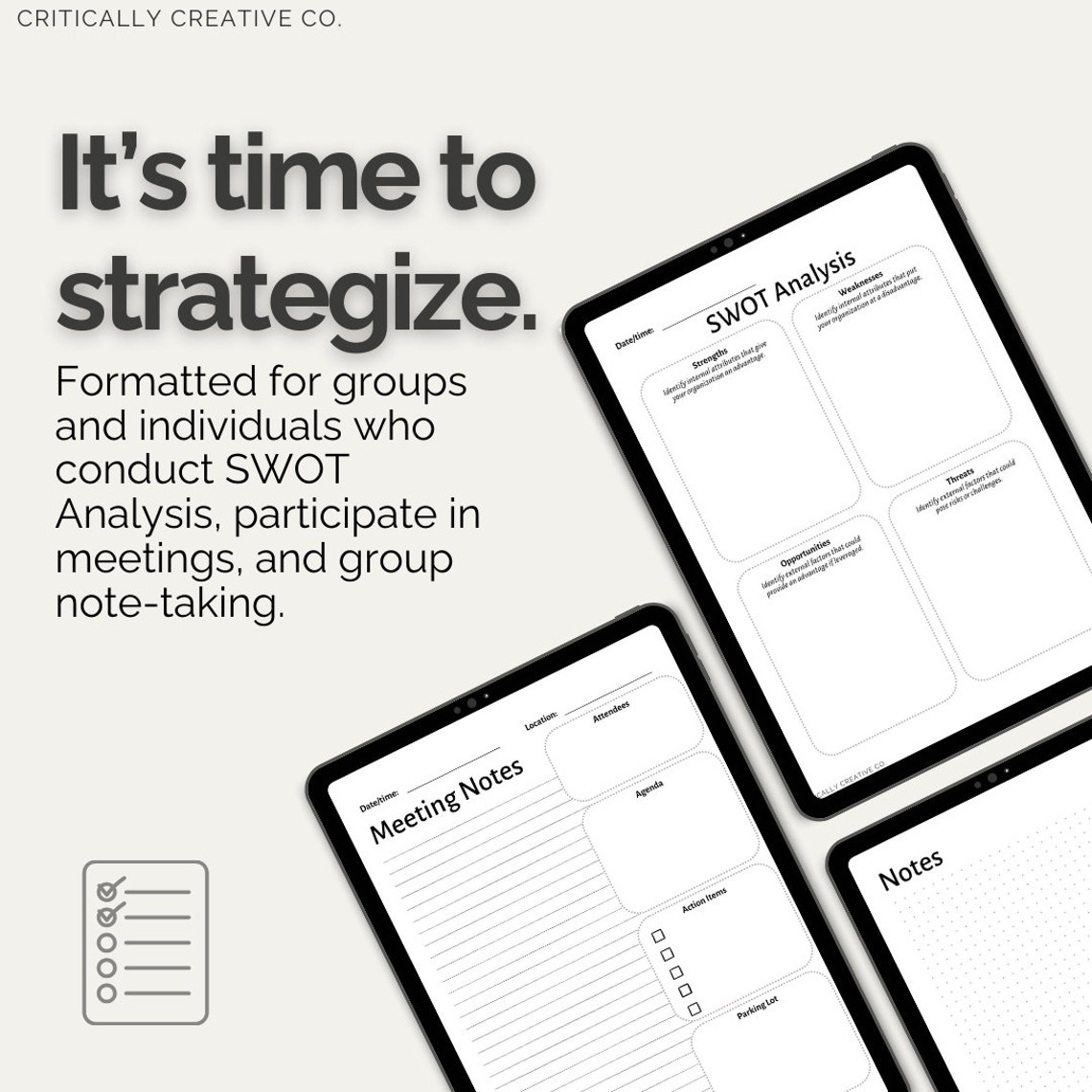 Meeting Notes SWOT Analysis Notetaking Templates Bundle: Printable ...