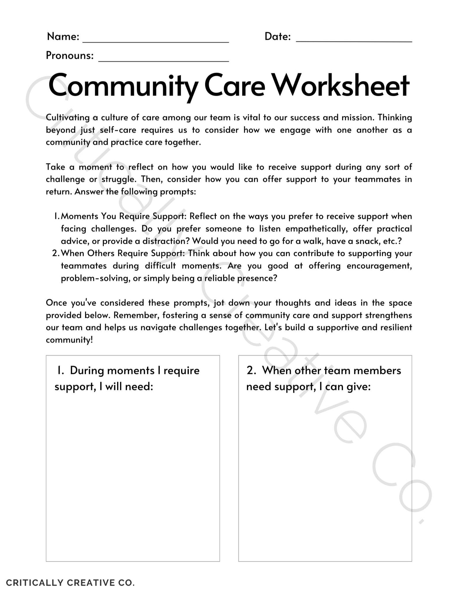Community Care Worksheet: Printable Community-building & Collective ...