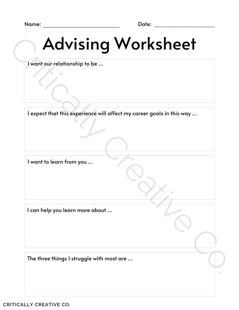 Student Affairs Advising Worksheet: Printable Supervision & Community ...