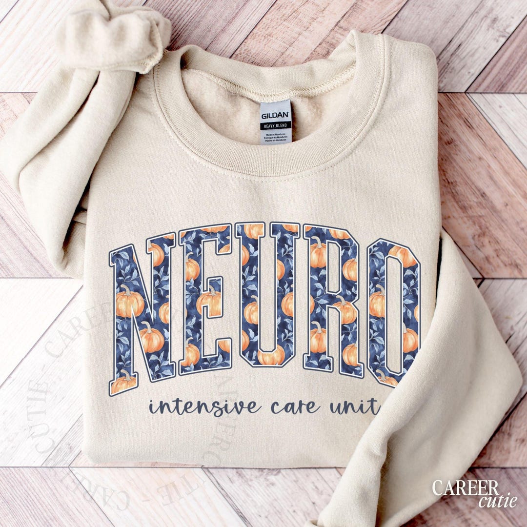 Neuro ICU Nurse Sweatshirt, Pumpkin Chinoiserie Neuro Nurse Pullover ...