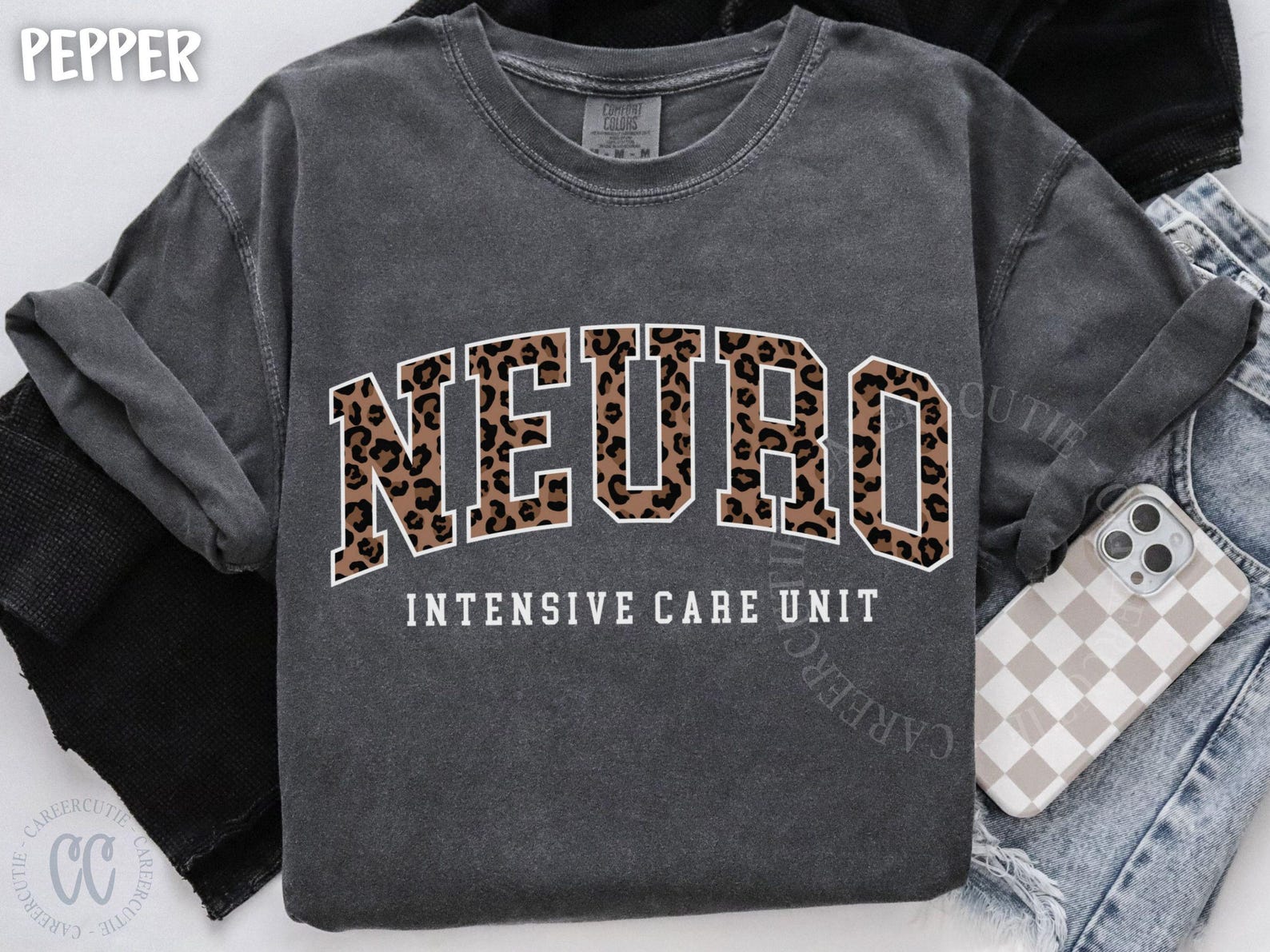 Neuro ICU Shirt Comfort Colors Collegiate Leopard Neurology Nurse ...